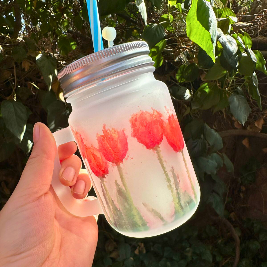 Vaso con Bombilla – Tulipanes 🌷 – Teteria Camellia